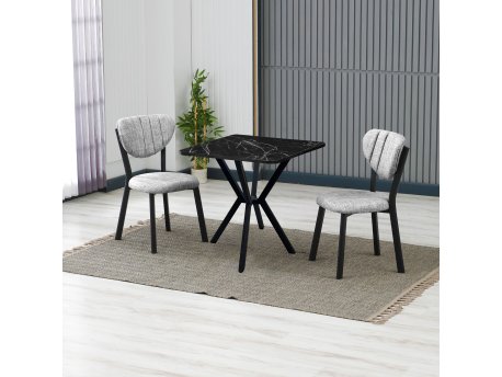 HANAH HOME Set Trpezarijski sto i 2 stolice Elma Grey Black