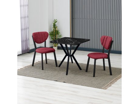 HANAH HOME Set Trpezarijski sto i 2 stolice Elma Burgundy Black