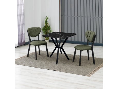 HANAH HOME Set Trpezarijski sto i 2 stolice Elma Green Black