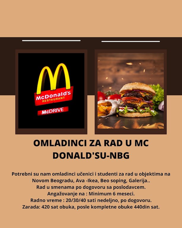 Omladinci Za Rad U Mc Donald’su-NBG Privremeni poslovi