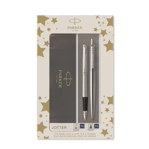 Parker poklon SET Jotter Stainless Steel – Hemijska olovka + Nalivpero