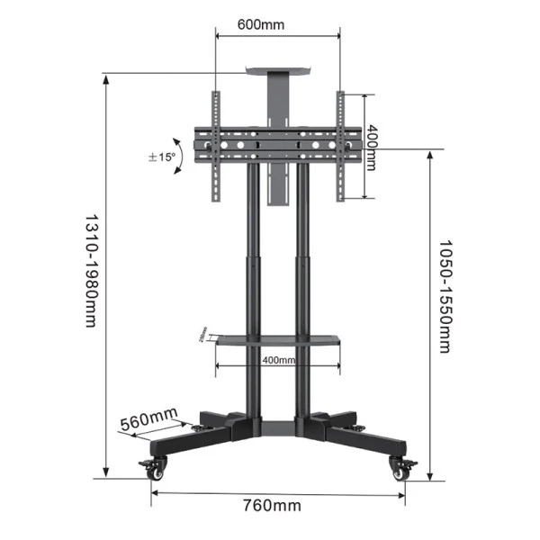 Xstand 32/75 gp Podni pokretni nosac za TV/VESA 600x400/maxTILT od+15-15/do 45kg/gornja polica