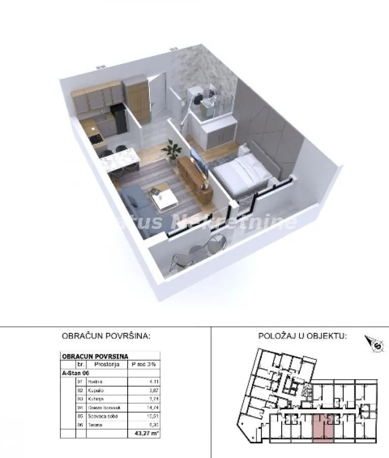 Prodaja, jednosoban stan, 43m², Sajmište, Novi Sad