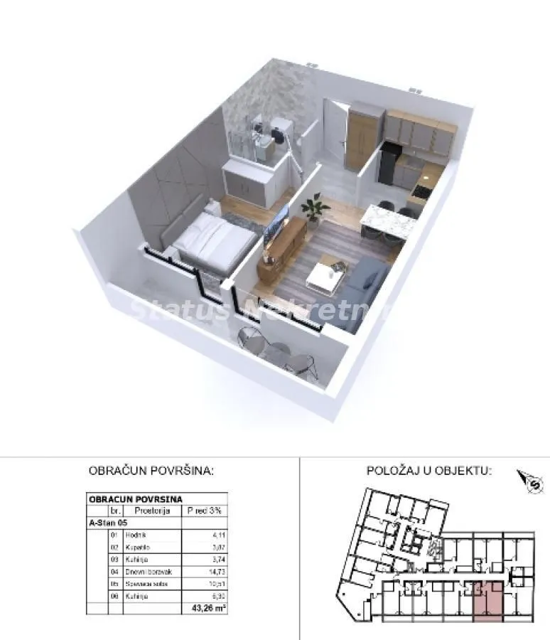 Prodaja, jednosoban stan, 43m², Sajmište, Novi Sad