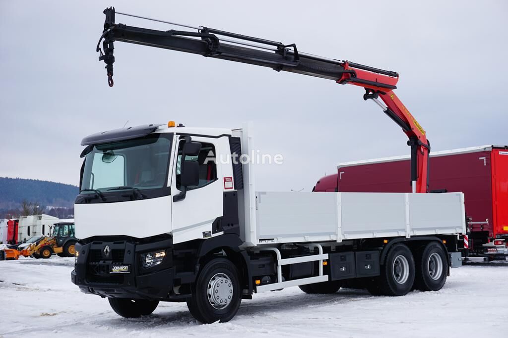 Renault C 380 / 6 X 4 / SKRZYNIOWY + HDS / PALFINGER PK 18002 / PILOT / kamion s ravnom platformom