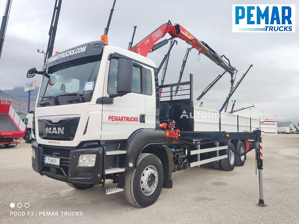 MAN TGS 26.360 6X4 GRUA FASSI F155 CAJA FIJA kamion s ravnom platformom
