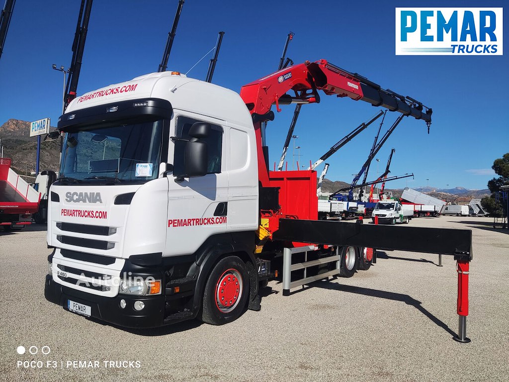 Scania R 450 6X2 GRUA HMF 5020 K-5 CAJA FIJA - BDF - PLATAFORMA EURO 6 kamion platforma