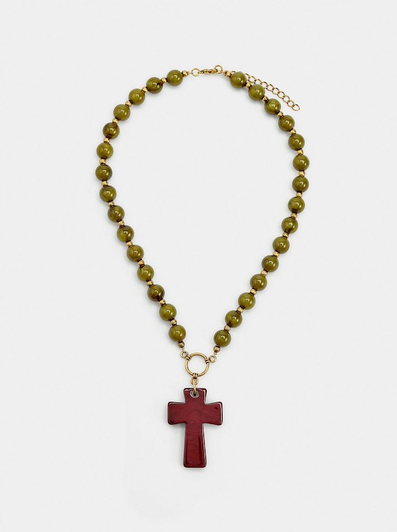 SHORT NECKLACE WITH A STONE-EFFECT CROSS