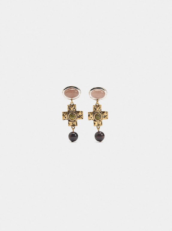 LONG CROSS EARRINGS WITH STONE