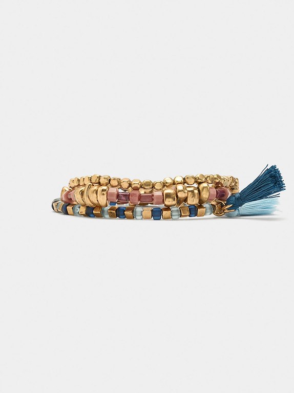 SET OF STRETCH BRACELETS WITH STONES AND TASSELS