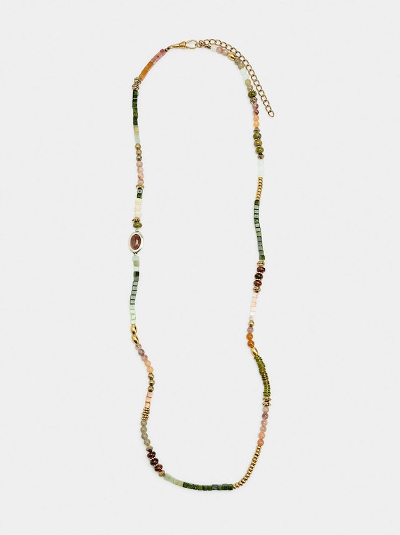 LONG NECKLACE WITH STONE AND RESIN BEADS