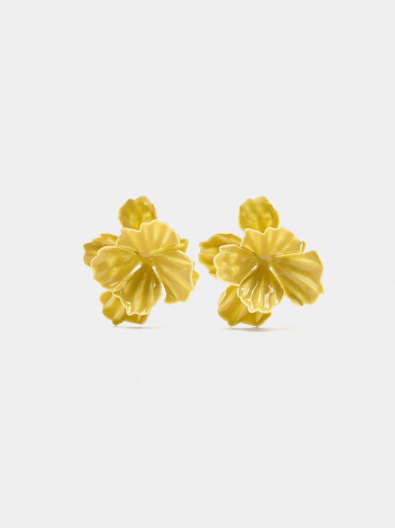 EARRINGS WITH EMBOSSED ENAMEL FLOWER