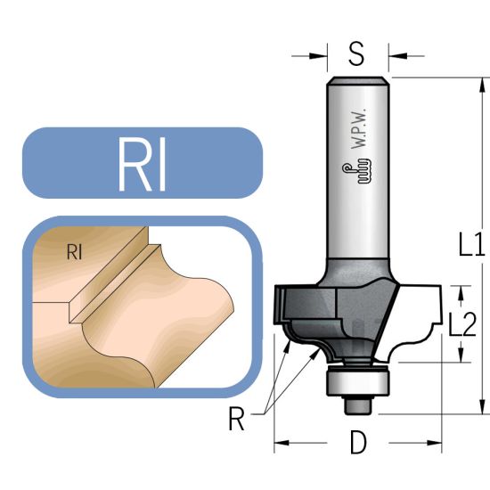 Profilno glodalo sa ležajem - OGEE file stil sa dva 9,5mm radijusa, prihvat 12mm WPW RI10002
