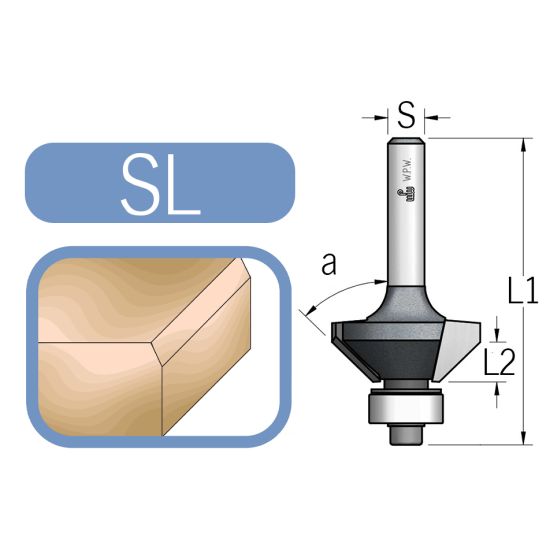 Dvopero glodalo za obaranje ivica pod uglom 45 stepeni, radna dužina 11mm, prihvat 12mm