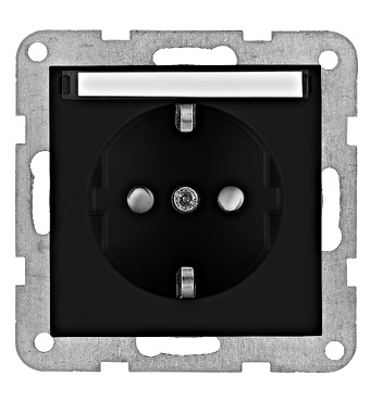 Socket with title block, safety shutter, black
To be completed in VISIO S 55 DESIGN "CUBIC" with frame 1-gang EV105301-- , 2-gang EV105302-- , 3-gang EV105303-- ; in VISIO S 50 DESIGN "CLASSIC" t...