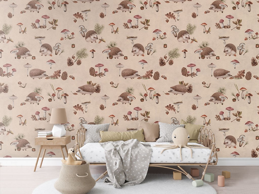 Happy Hedgehog Beige – Mural