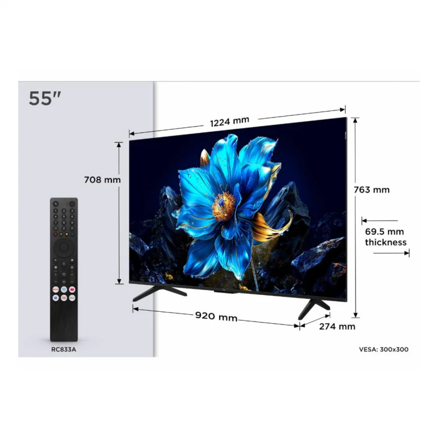 Televizor TCL 55P7K/QLED/55"/4K UHD/60Hz/Google TV/crna