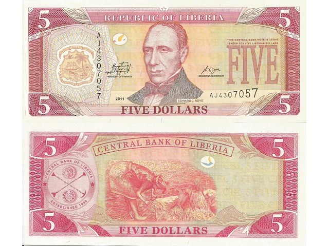 LIBERIA Liberija 5 dollars 2011. UNC
