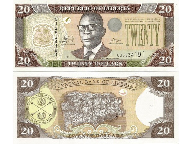 LIBERIA Liberija 20 dollars 2011. UNC