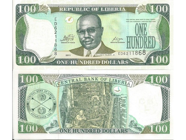 LIBERIA Liberija 100 dollars 2011. UNC