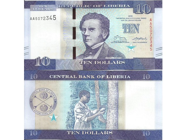 LIBERIJA Liberia 10 dollars 2016. UNC