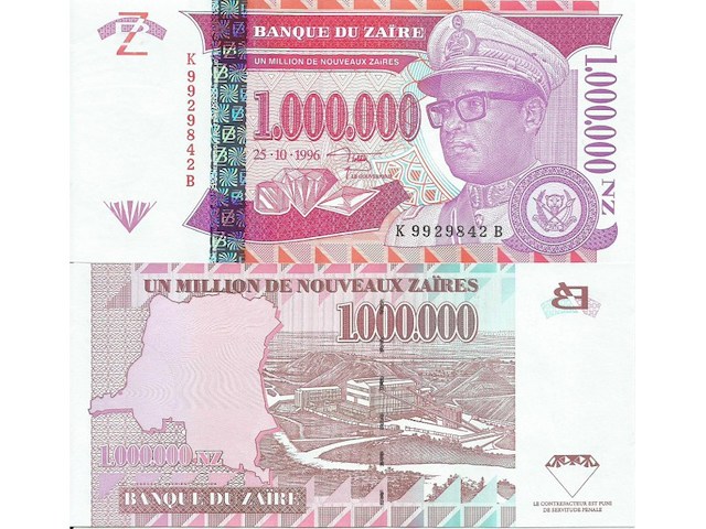 ZAIRE 1 000 000 Nouveaux Zaïres 1996. UNC