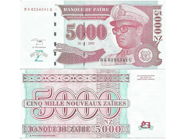 ZAIRE 5000 nouveaux zaires 1995. UNC