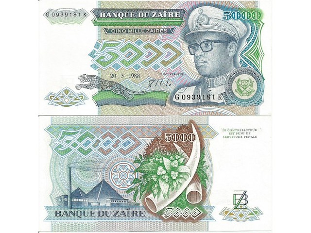 ZAIRE 5000 zaires 1988. UNC