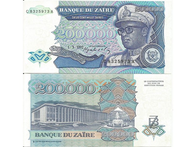 ZAIRE 200.000 zaires 1992. UNC