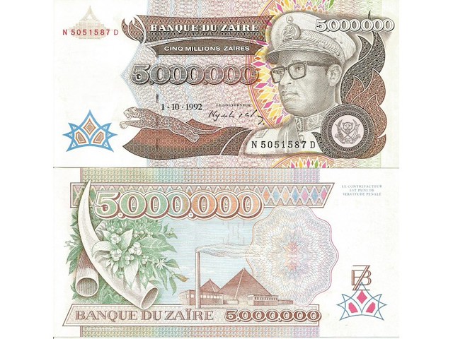 ZAIRE 5.000.000 zaires 1992. UNC