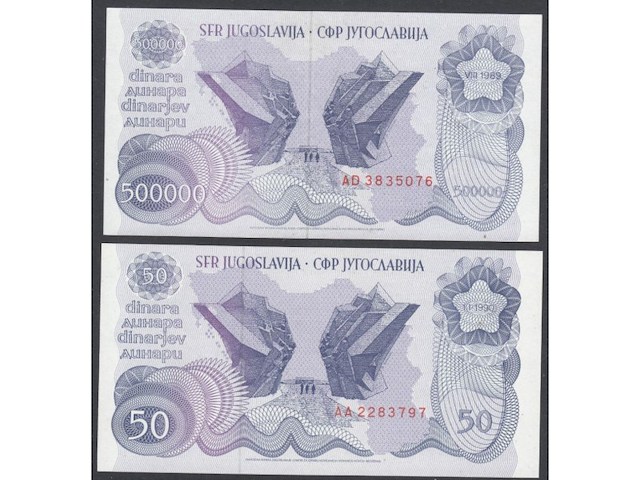 Jugoslavija 1989 1990 Spomenici 50 500 hilj dinara UNC