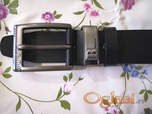 Novi muski kozni markirani kais Hugo Boss u crnoj boji Novo