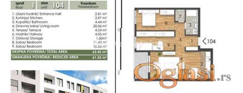 Južni Telep-Odličan Lep Trosoban stan 62 m2 u Izgradnji-povrat PDV-065/385 8880