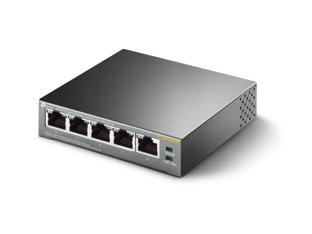 Switch TP-LINK TL-SG1005P Gigabit/5x RJ45/10/100/1000Mbps/4x PoE+/56W PoE/metalno kuciste