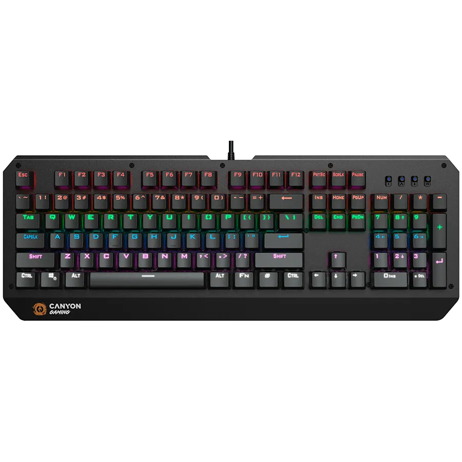 CANYON Hazard GK-6, Wired multimedia gaming keyboard with lighting effect, 108pcs rainbow LED, Numbers 104keys, EN double injection layout, cable length 1.8M, 450.5*163.7*42mm, 0.90kg, color black