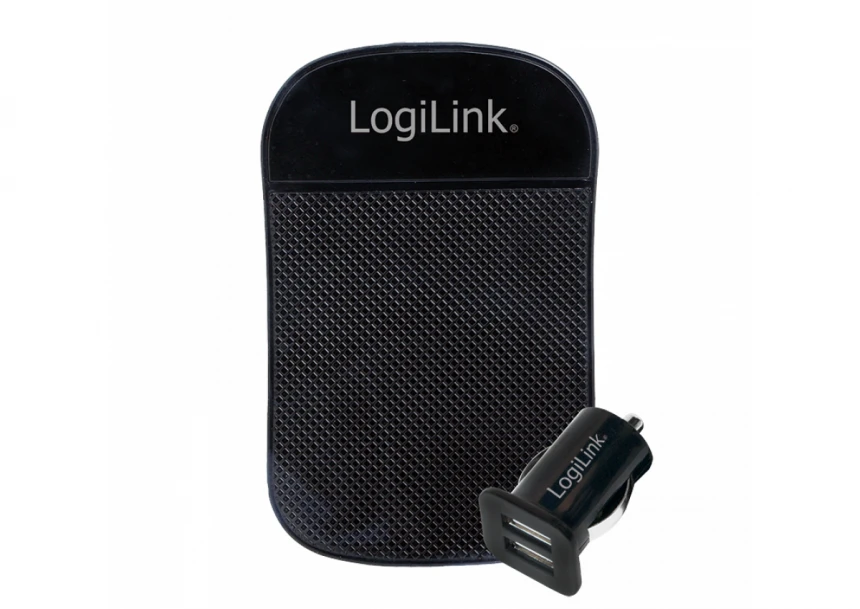 Logilink USB 2-Port punjač za auto, plus pogloga protiv klizanja, crna
