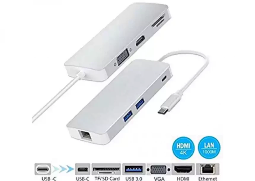 Adapter-konverter USB Tip C 3.1 na VGA/HDMI/4xUSB 3.0/SD/Type C/LAN Linkom