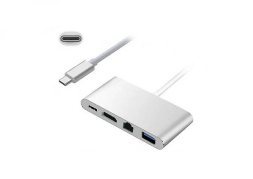 Adapter E-green USB(C)-HDMI+LAN+USB3+USB(C) Silver