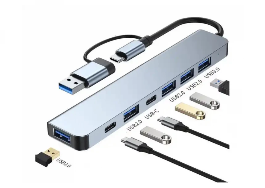 Adapter 8 u 2 E-Green USB 3.0/USB 3.1 tip C- USB 3.0 + 3 x USB 2.0 + 3.5mm audio + SD/TF + 1 x tip