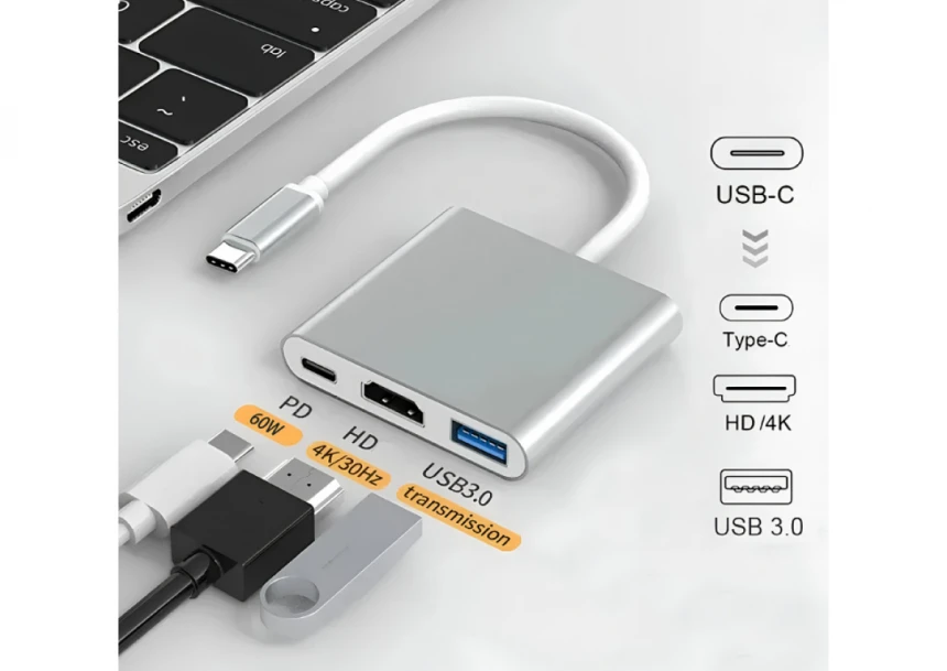 3u1 USB HUB, HDMI+USB-A i USB-C(PD) HUB-USBC1/3