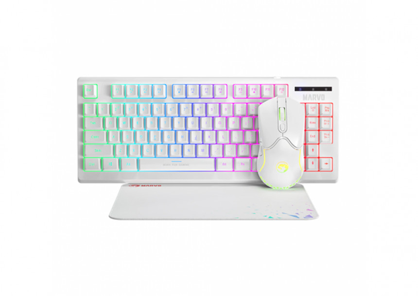 TASTATURA+MIS+PODLOGA USB MARVO CM310 WHITE GAMING