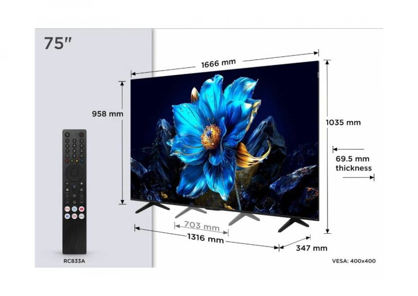 Televizor TCL 75P7K/QLED/75"/4K UHD/60Hz/Google TV/crna