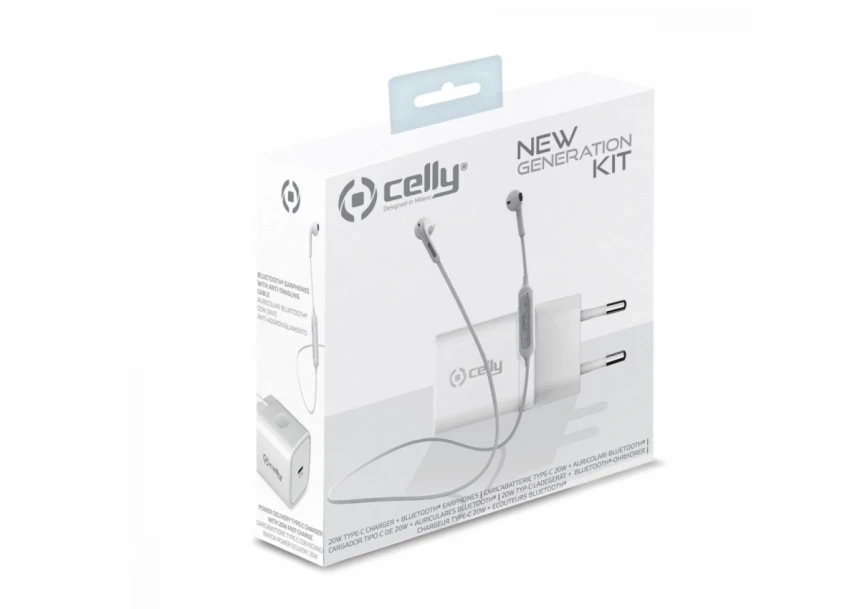 Celly punjač 18W USB-C + bluetooth slušalice bela