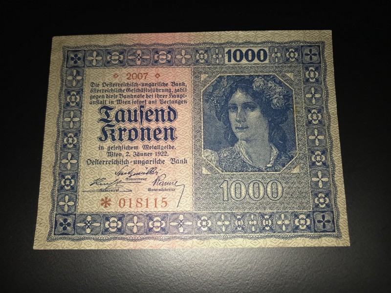 AUSTRIJA 1000 KRUNA.1922.