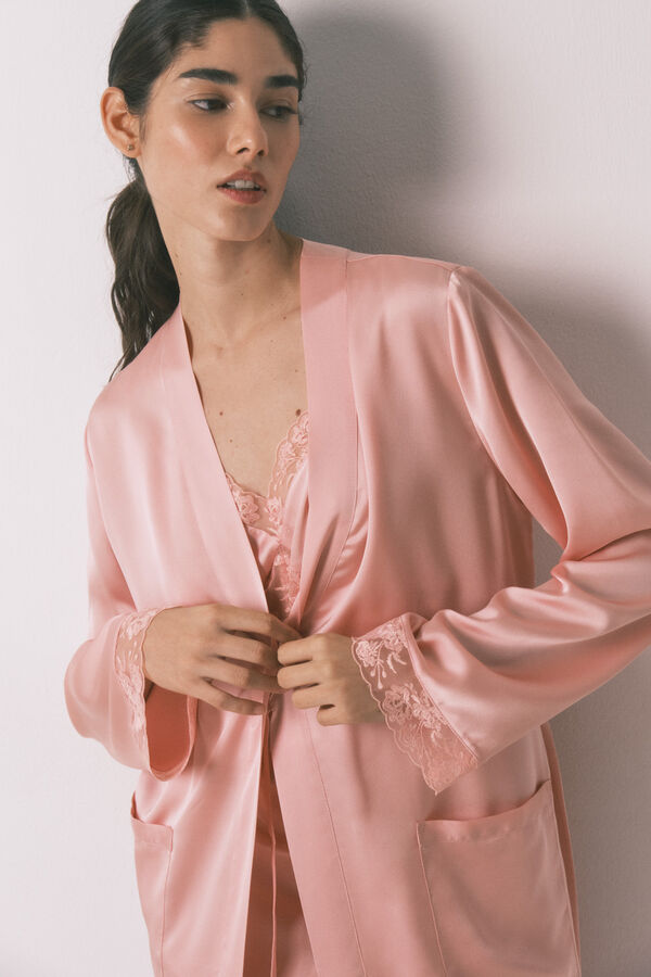 Morgenmantel midi Satin rosa