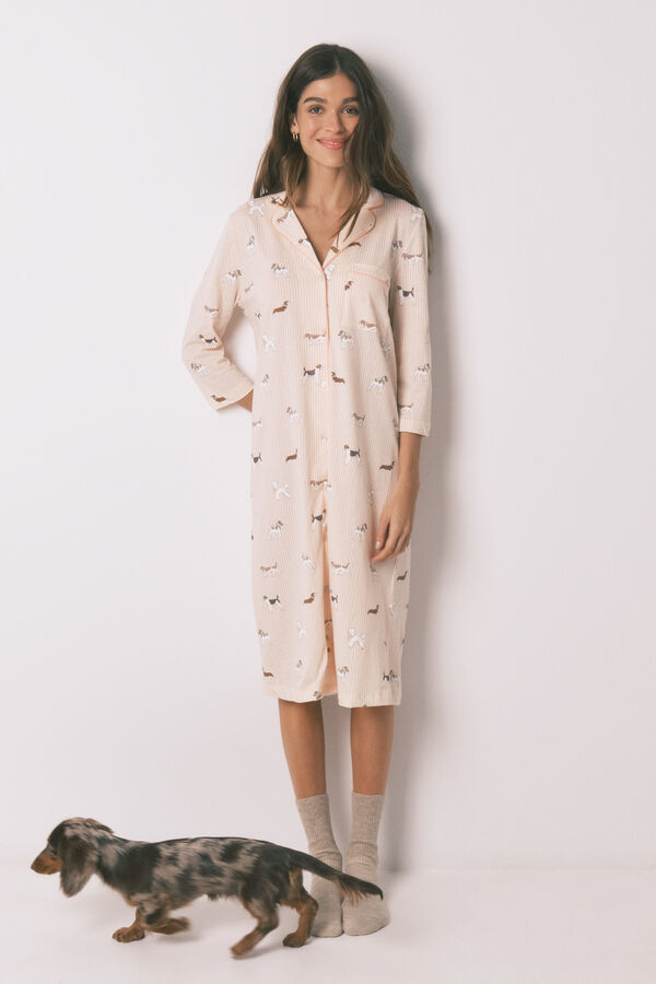 Pamučna midi spavaćica sa prugama i motivom kuca