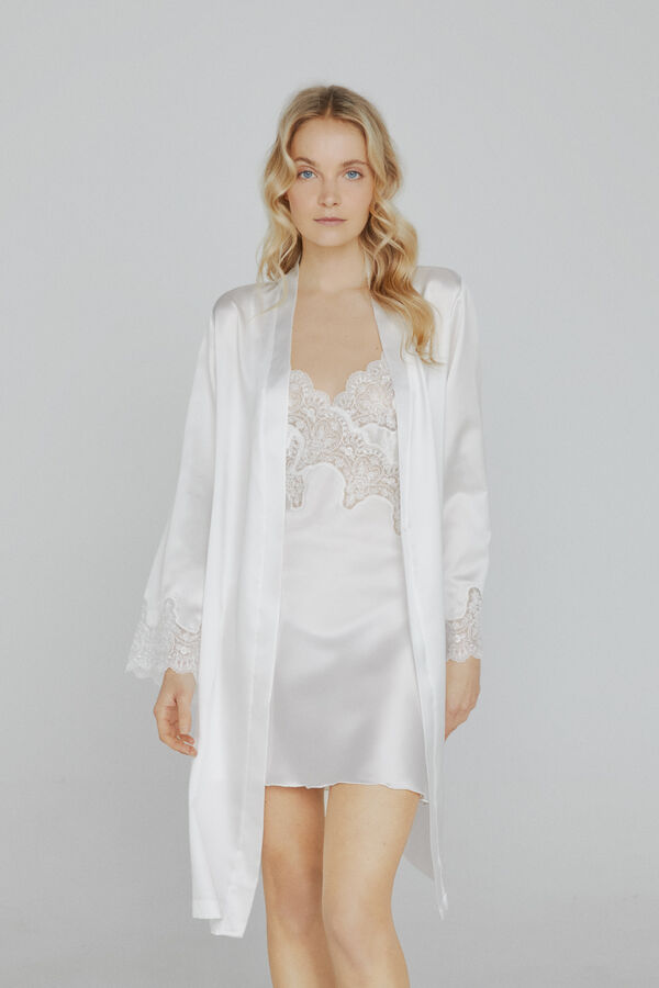Ivette Bridal women's short white satiny robe