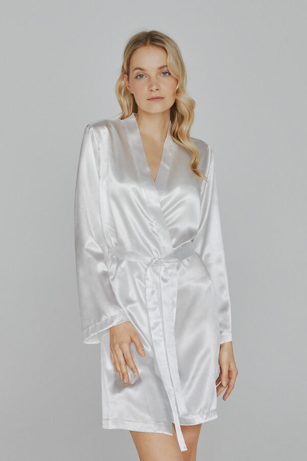 Ivette Bridal women's short white satin robe