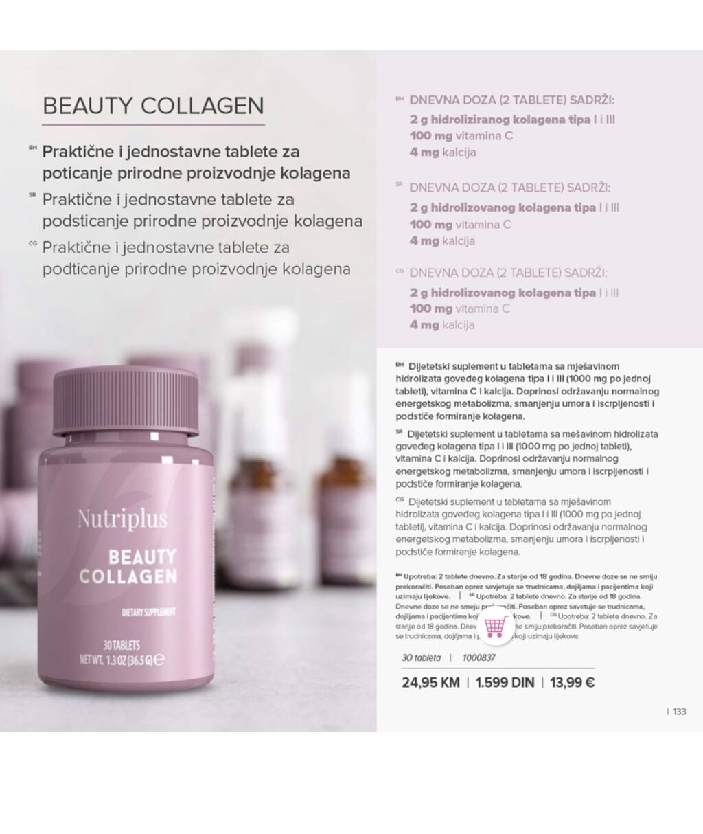 Nutriplus kolagen i wellness linija 1) Beauty Collagen – tablete (30