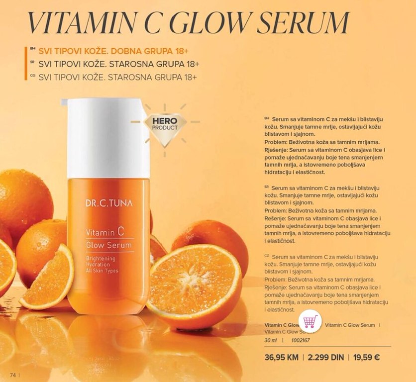 DR. C. TUNA kolekcija za negu kože i kose 1) Vitamin C Glow Serum –